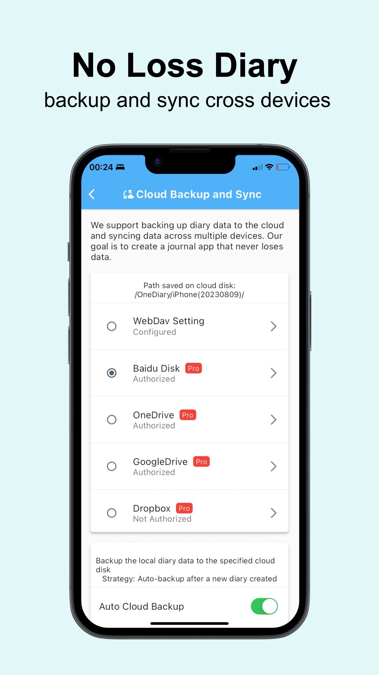 OneDiary: App that supports backup and sync diaries across devices